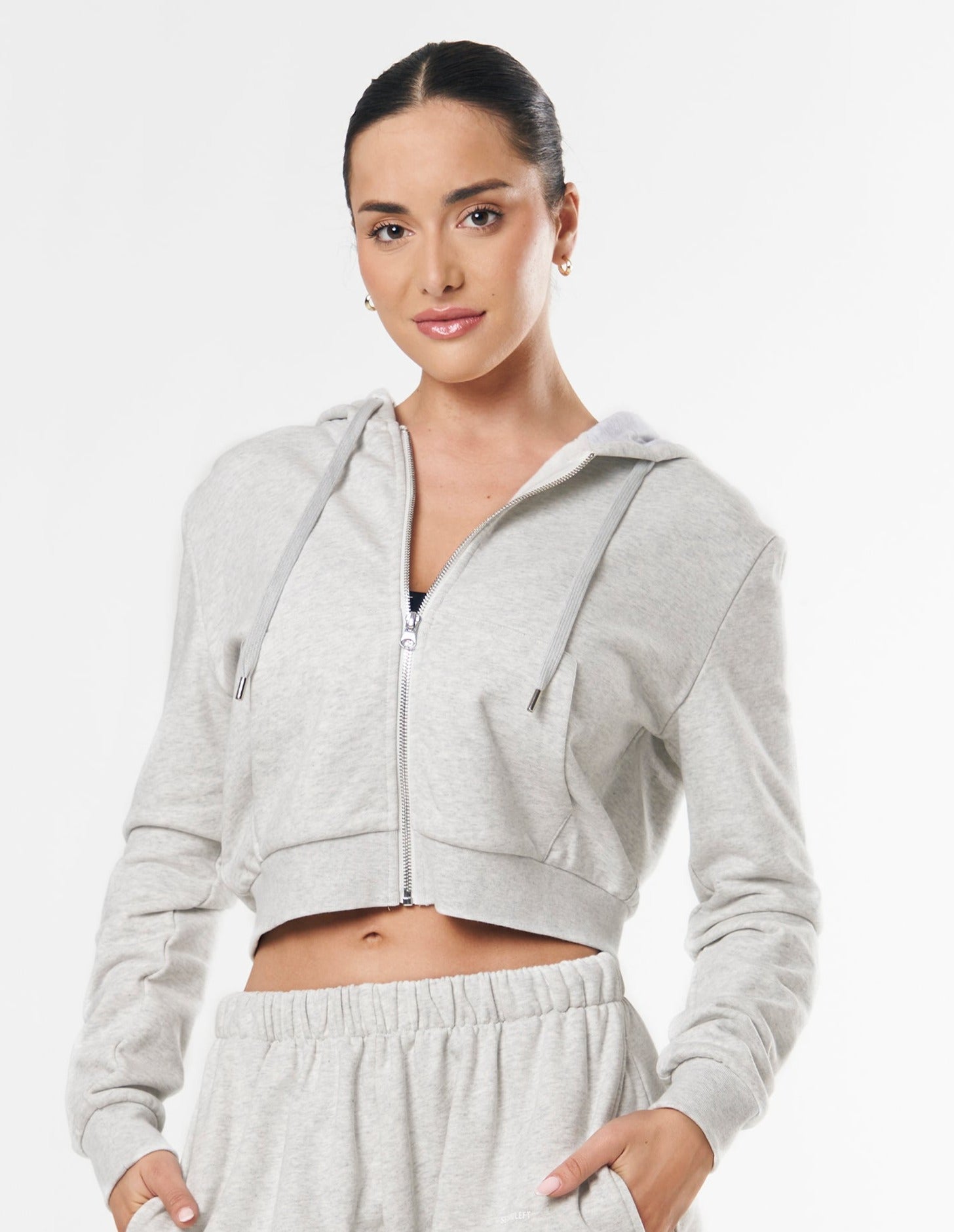 Essential Cropped Zip - Grey Marle – SECONDLEFT